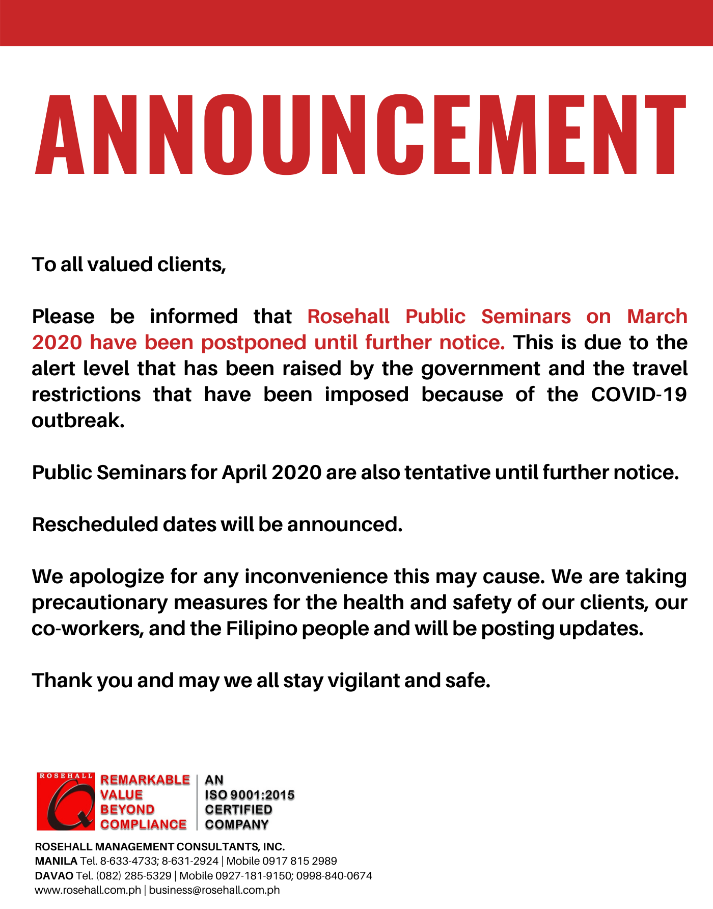 ANNOUNCEMENT: PUBLIC SEMINARS MARCH AND APRIL 2020 - ROSEHALL ...